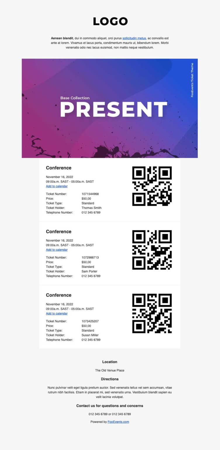 Present Ticket Theme - FooEvents