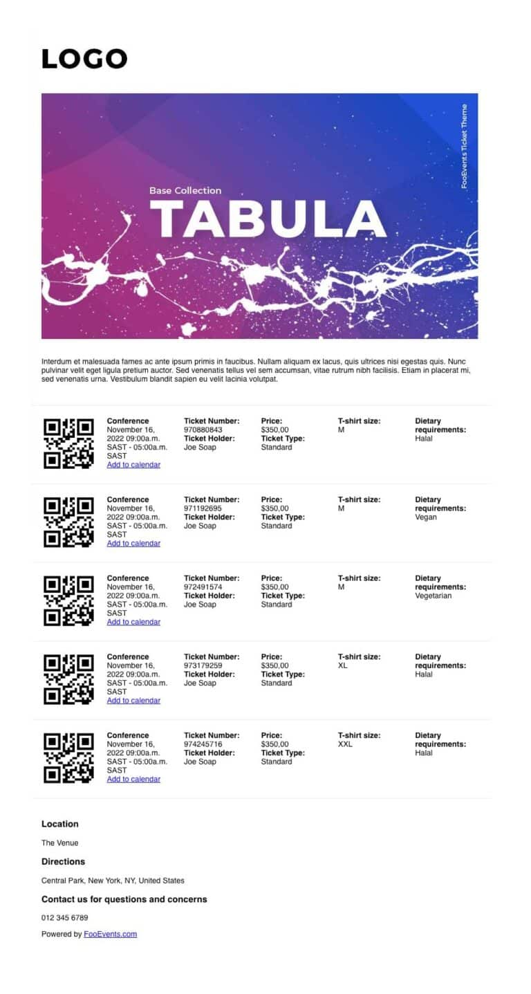 Tabula Ticket Theme - FooEvents